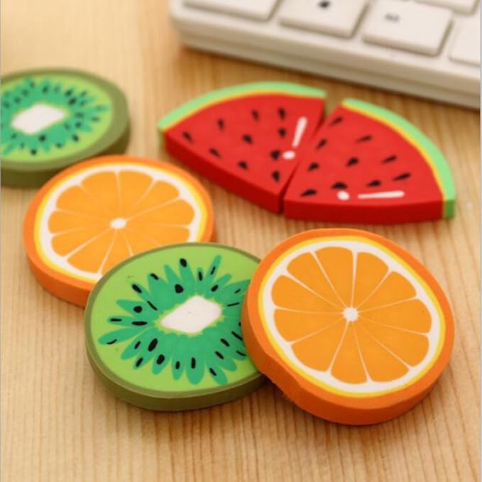 6Pcs Fruit Eraser Cute 3D Watermelon Grape Strawberry Lemon Rubber Kiw ...