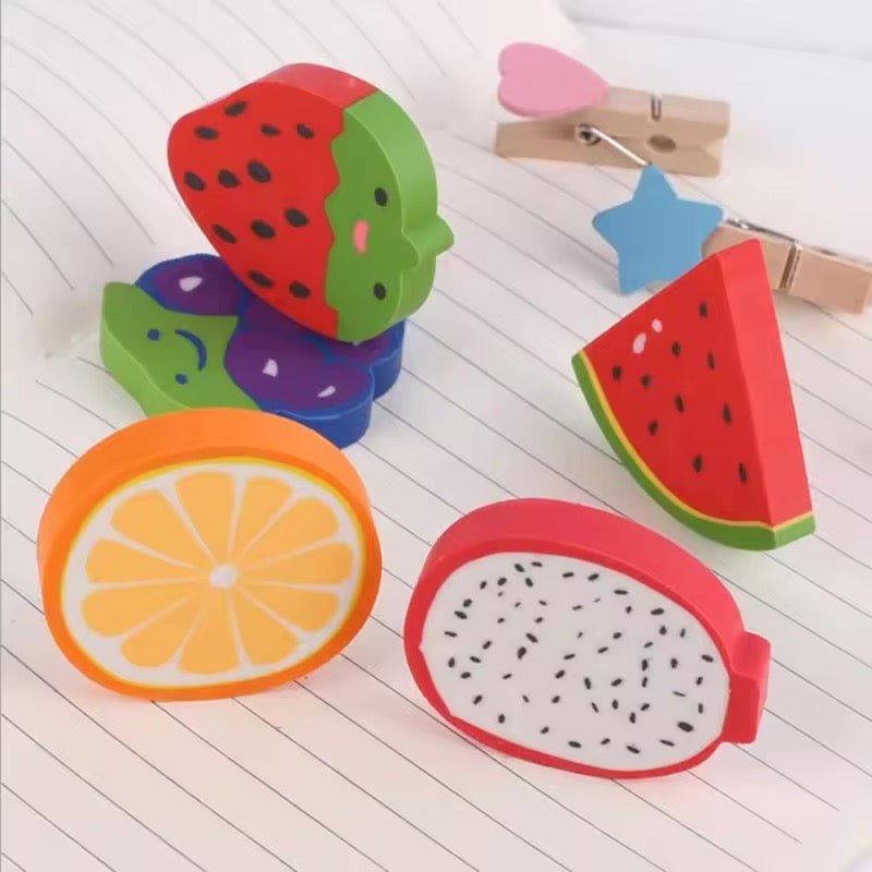 6Pcs Fruit Eraser Cute 3D Watermelon Grape Strawberry Lemon Rubber Kiw ...