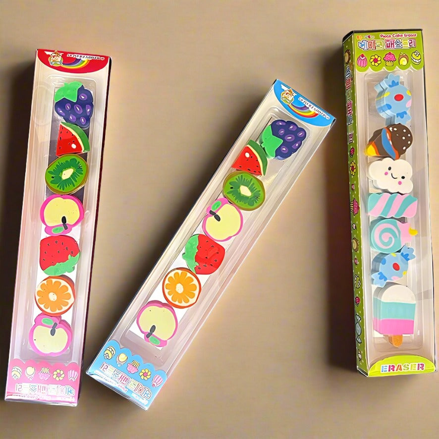 6Pcs Fruit Eraser Cute 3D Watermelon Grape Strawberry Lemon Rubber Kiw ...
